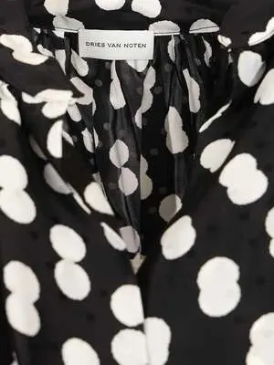 Dries Van Noten Polka Dot Jacquard Satin Draped Blouse