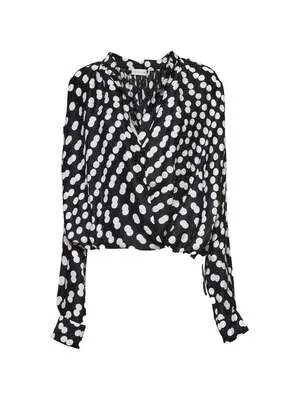 Dries Van Noten Polka Dot Jacquard Satin Draped Blouse