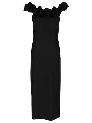 ROTATE BY BIRGER CHRISTENSEN Crepe Midi Dress With Floral Appliques - Black