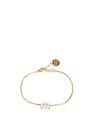 Miu Miu Crystal Embellished Logo Bracelet - Gold