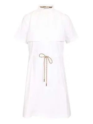 Burberry Cotton Poplin Dress With Check Drawstring - White