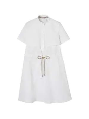 Burberry Cotton Poplin Dress With Check Drawstring - White