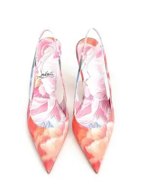 CHRISTIAN LOUBOUTIN Miss Z" Sling Back Pumps In Peonies Print Fabric - Multicolor