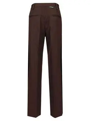 Off-White Wool Wide Leg Trousers With Tonal Side Band