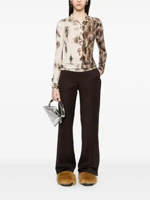 Off-White Wool Wide Leg Trousers With Tonal Side Band