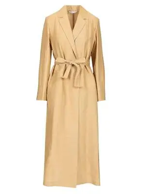 Max Mara Linen And Silk Blend Overcoat With Belt - Gold