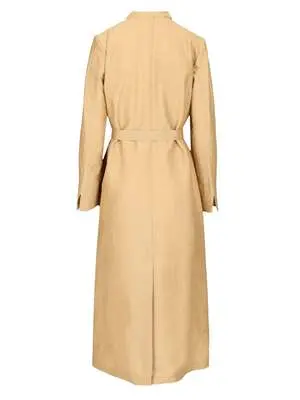 Max Mara Linen And Silk Blend Overcoat With Belt - Gold