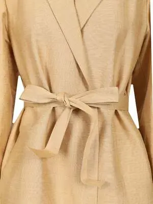 Max Mara Linen And Silk Blend Overcoat With Belt - Gold