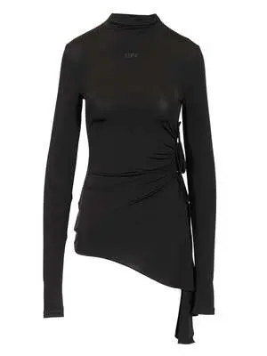 Off-White Long Sleeve Draped Top - Black