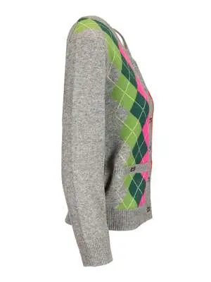 GANNI Argyle Merino Wool & Cashmere Cardigan - Gray