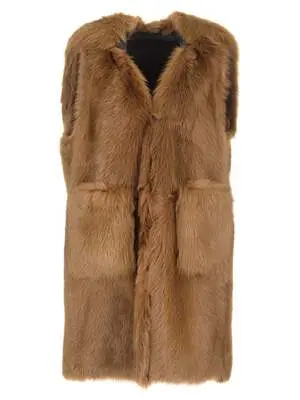 Max Mara Oversized Shearling Vest With Detachable Collar - Brown