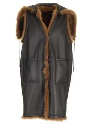 Max Mara Oversized Shearling Vest With Detachable Collar