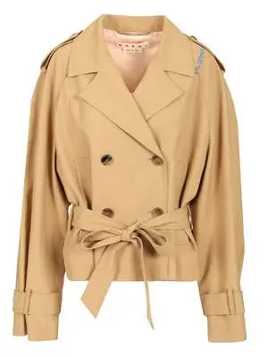 Marni Belted Trench Coat With Embroidered Detail - Cream