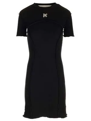 Palm Angels Mini Dress With Embroidered Monogram - Black