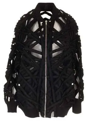 Rick Owens Cropped Denim And Tulle Jacket - Black