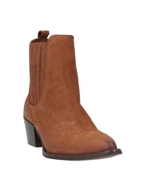 FABRIZIO CHINI Leather Pointed Toe Cuban Heel Ankle Boots - Brown