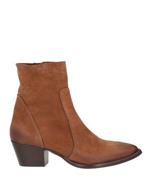FABRIZIO CHINI Woman Ankle Boots Black Size 9 Leather Tan