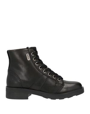 O.X.S. Leather Lace-up Ankle Boots With Block Heel - Black