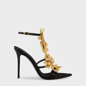 GIUSEPPE ZANOTTI Incanto 105 Satin Sandals With Foliage Jewel