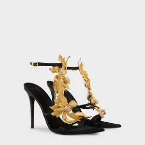 GIUSEPPE ZANOTTI Incanto 105 Satin Sandals With Foliage Jewel