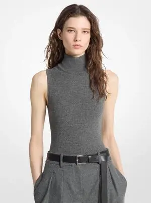 Michael Kors Cashmere Blend Turtleneck Bodysuit - Grey