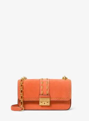 Michael Kors Tribeca Small Studded Suede Shoulder Bag In By - Orange