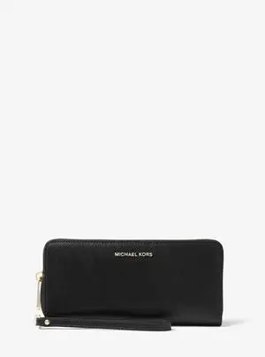 Michael Kors Leather Continental Wristlet In By - Black