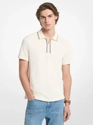 Michael Kors Textured Stretch Cotton Zip-up Polo Shirt In Size By - Natural
