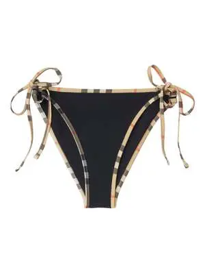 Burberry Bikini Bottoms With Side Ties And Checked Edging - Black
