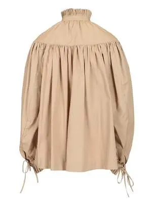 Dries Van Noten Cotton Poplin Blouse With Ruffles And Drawstring Detail - Cream