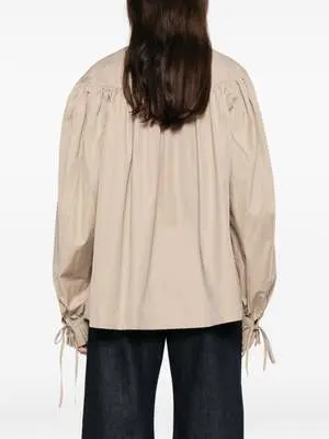 Dries Van Noten Cotton Poplin Blouse With Ruffles And Drawstring Detail - Cream