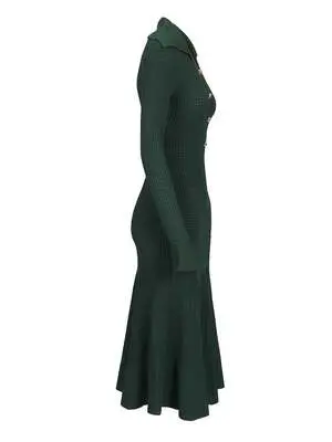 SELF-PORTRAIT Knitted Midi Dress With Exaggerated Collar And Gold Button Embellishment