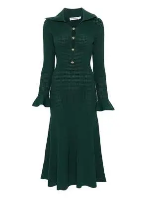 SELF-PORTRAIT Knitted Midi Dress With Exaggerated Collar And Gold Button Embellishment