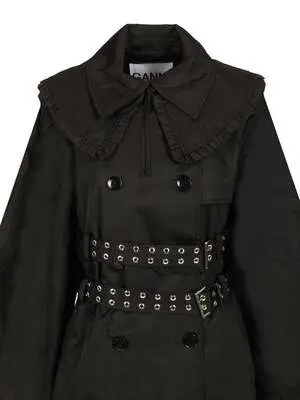 GANNI Duchesse Nylon Trench Coat - Black