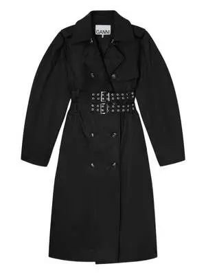 GANNI Duchesse Nylon Trench Coat - Black