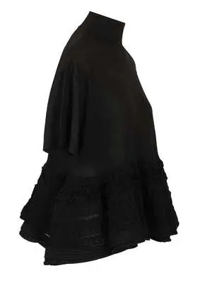 Alaïa Cryoline Wool Peplum Top With High Neck And Ruffled Hem - Black