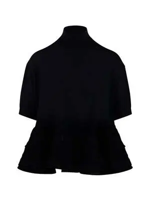 Alaïa Cryoline Wool Peplum Top With High Neck And Ruffled Hem - Black