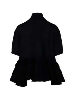 Alaïa Cryoline Wool Peplum Top With High Neck And Ruffled Hem - Black