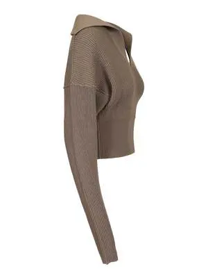 Rick Owens Cropped Ribbed V-neck Wool Sweater