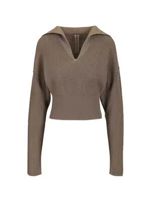 Rick Owens Cropped Ribbed V-neck Wool Sweater