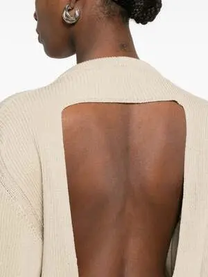 Rick Owens Ribbed Wool Sweater With Back Opening - Cream