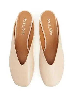 FORTE_FORTE Laminated Leather Clogs With Metal Heel - Cream