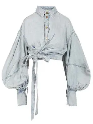 Zimmermann Rebellion Cropped Denim Wrap Top - Blue