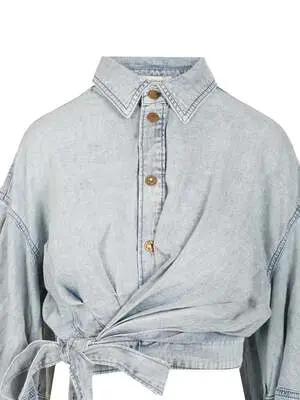 Zimmermann Rebellion Cropped Denim Wrap Top - Blue