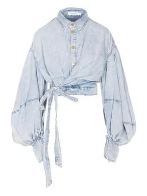 Zimmermann Rebellion Cropped Denim Wrap Top - Blue