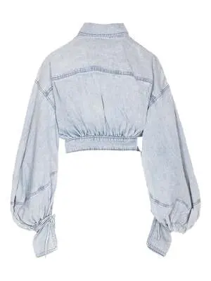 Zimmermann Rebellion Cropped Denim Wrap Top - Blue