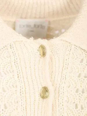 FORTE_FORTE Crochet Knit Polo Shirt With Jewel Buttons - White