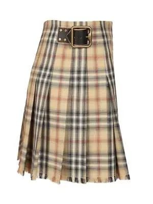 Burberry Check Wool Mini Kilt With Fringes