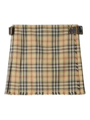 Burberry Check Wool Mini Kilt With Fringes