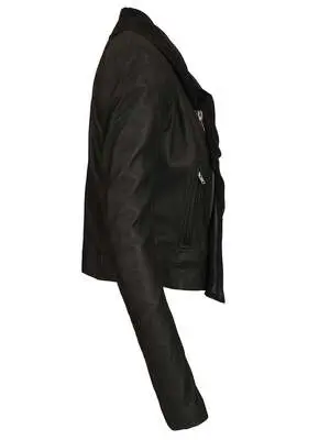 Rick Owens Lambskin Leather Cropped Biker Jacket With Shawl Collar